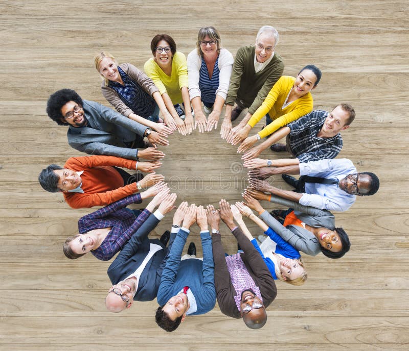 Aerial View of Multiethnic People Forming Circle of Hands Stock Photo ...