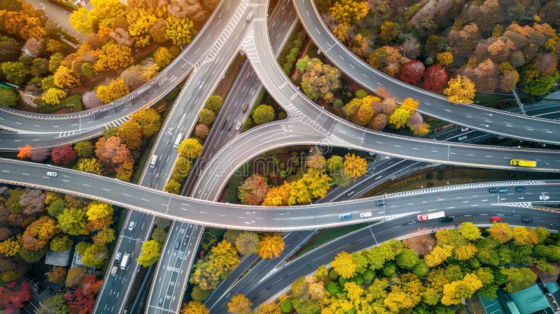 Aerial View of Multilevel Highway Junction Interchange Road on ...