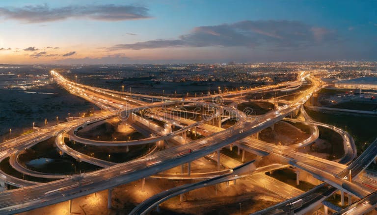 Aerial View of a Multilevel Highway Junction Interchange, Soft Focus ...