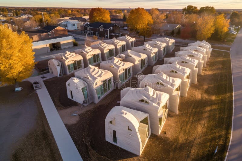 Aerial View of Multiple 3d Printed Homes in a Row Stock Illustration ...