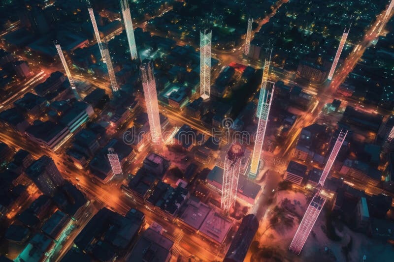 Aerial View of Multiple 5g Towers in Urban Area Stock Illustration ...