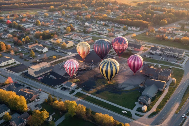 Aerial View of Multiple Hot Air Balloons Inflating Stock Image - Image ...