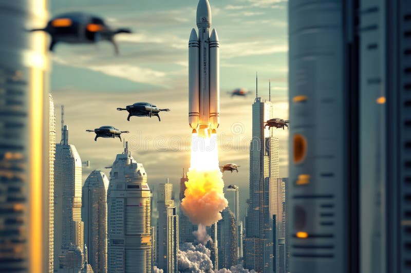 Aerial View Multiple Planes Flying Over Urban Landscape Stock Photos ...