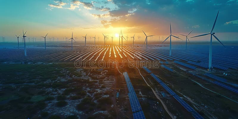 Aerial View of Multiple Wind Turbines in a Wind Farm during Sunset ...