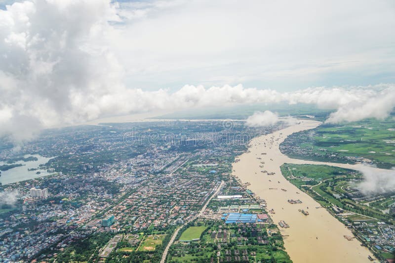 Aerial View Myanmar Landscape from the Airplane, Cloud, Land, River ...