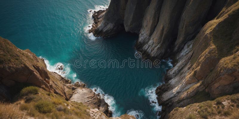Aerial View of a Narrow Inlet between Two Rocky Cliffs. Stock Image ...