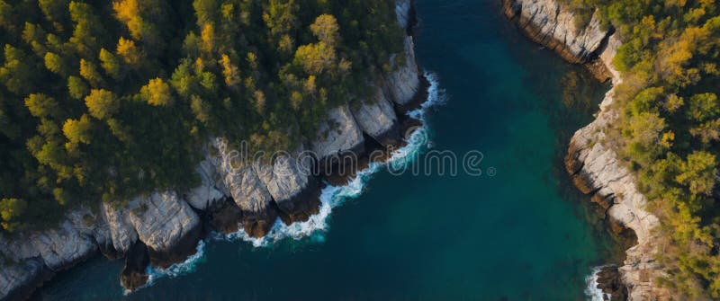 Aerial View of a Narrow Inlet between Two Rocky Cliffs. Stock Image ...