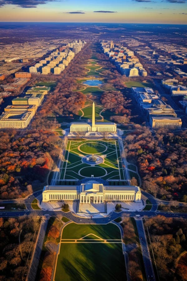 Aerial View of the National Mall and Monuments Stock Illustration ...