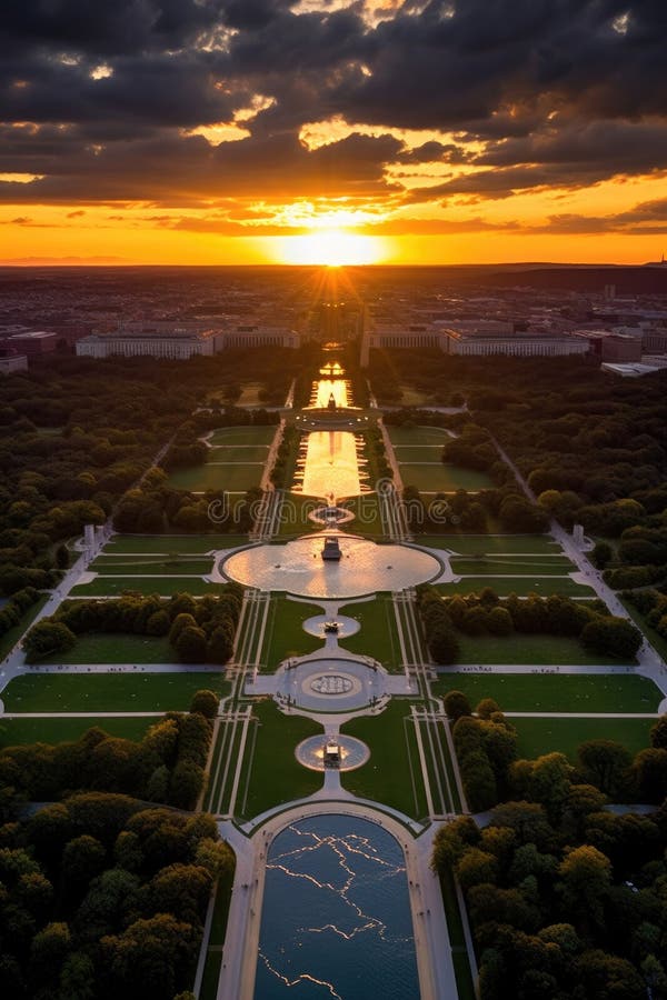 Aerial View of the National Mall at Sunset Stock Illustration ...