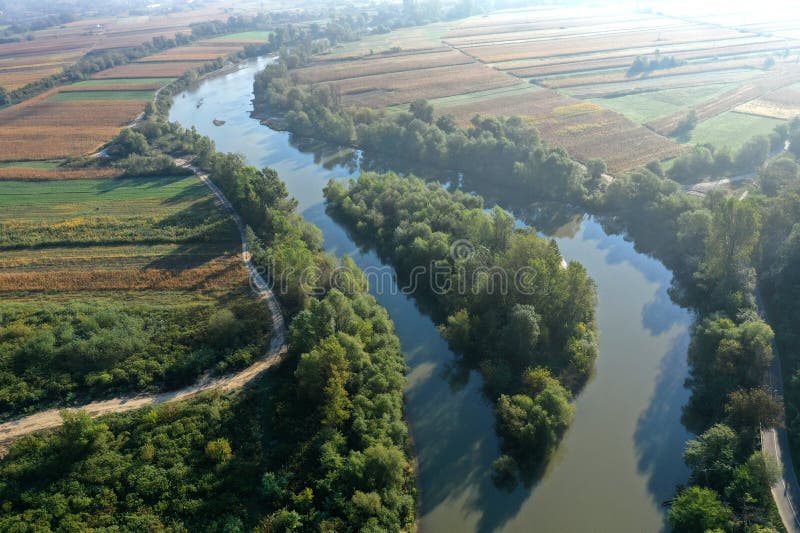 Aerial View of Natural Island Covered with Forest on a River Stock ...