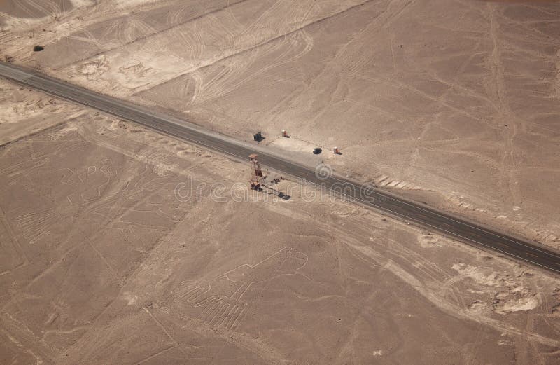 Aerial View of the Nazca Lines (tree and Hands) with Observation Stock ...