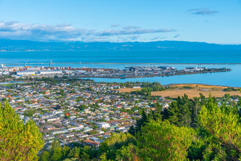 Aerial View of Nelson in New Zealand Stock Photo - Image of skyline ...