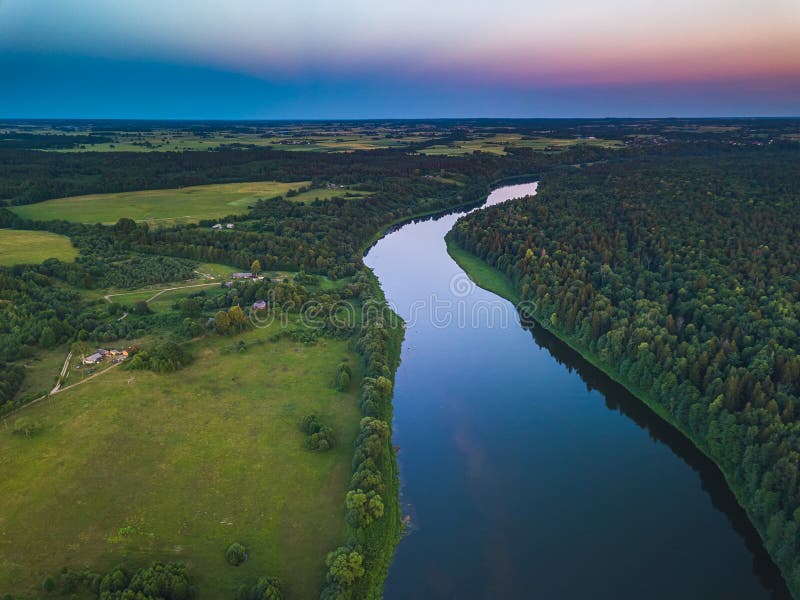 Drone Aerial View Of Nemunas River Stock Image - Image of drone ...