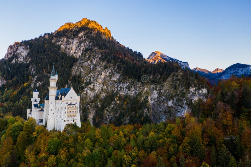 Aerial View of Neuschwanstein Castle before Sunset. Autumn in Germany ...
