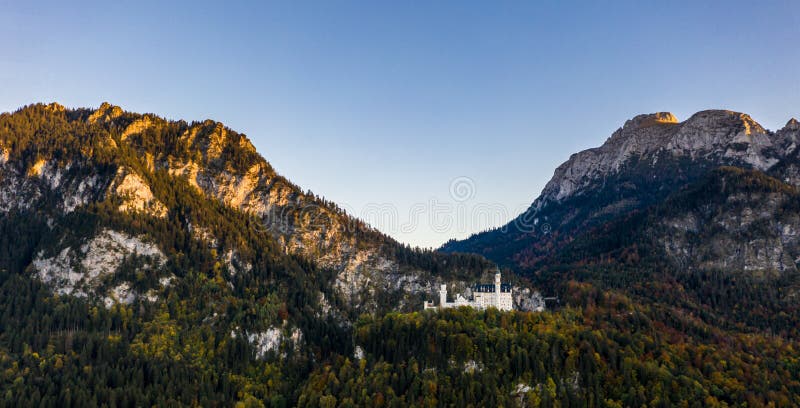 Aerial View of Neuschwanstein Castle before Sunset. Autumn in Germany ...
