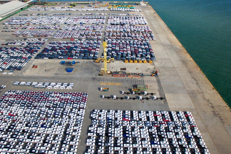 Aerial View of New Car Storage Parking Lot. Stock Photo - Image of ...