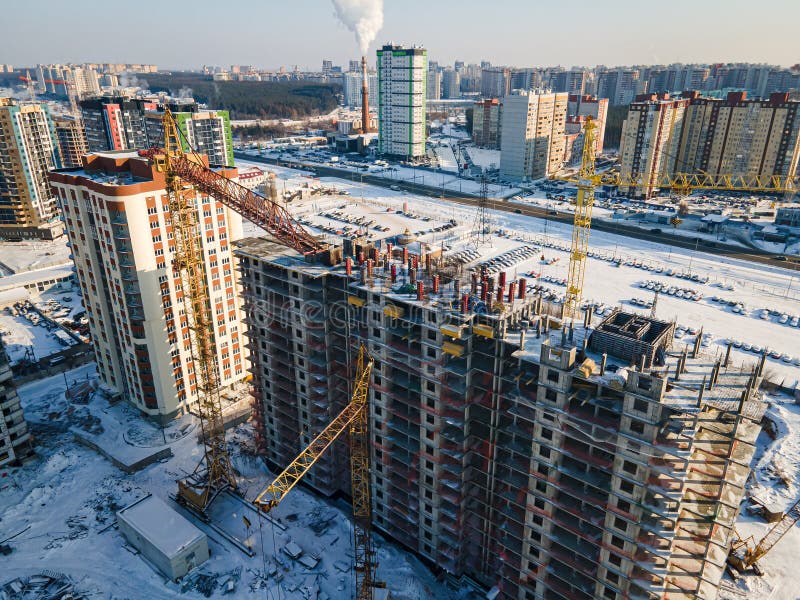 Aerial View of New Constructions Works on Development Site with High ...