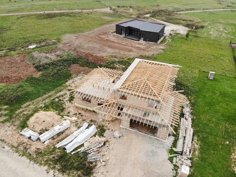 Aerial View of New House Under Construction at Construction Site Stock ...