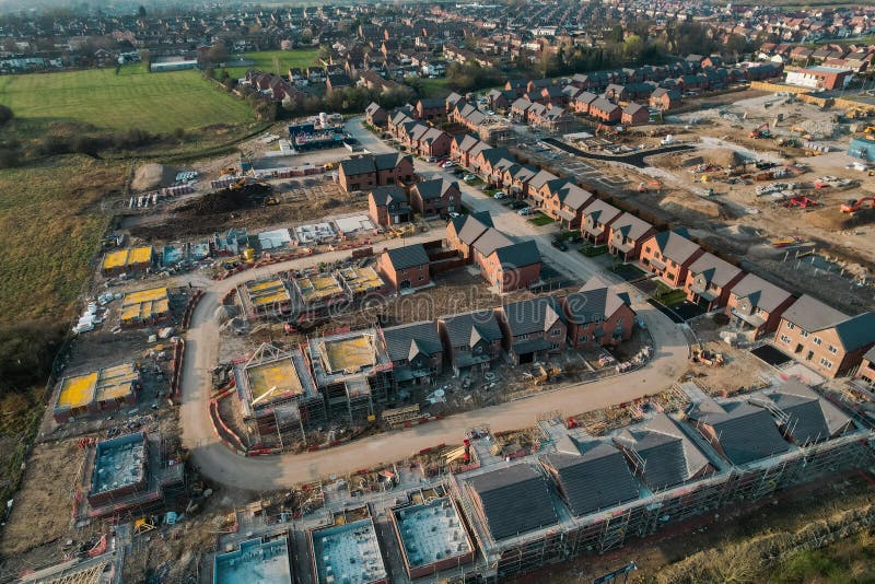 Aerial View of a New Housing Development Being Built in the UK Stock ...