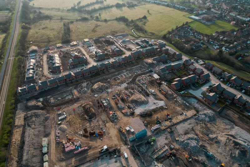 Aerial View of a New Housing Development Being Built in the UK Stock ...