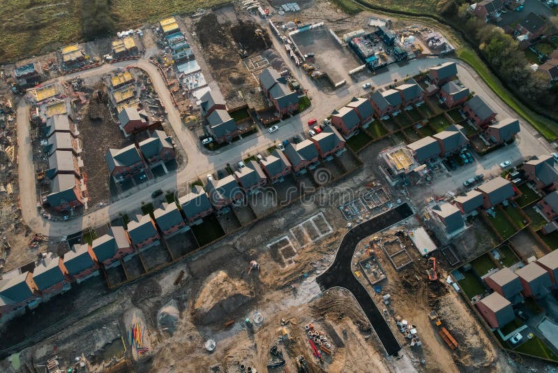 Aerial View of a New Housing Development Being Built in the UK Stock ...