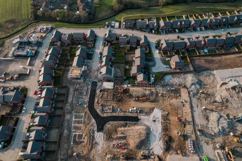 Aerial View of a New Housing Development Being Built in the UK Stock ...