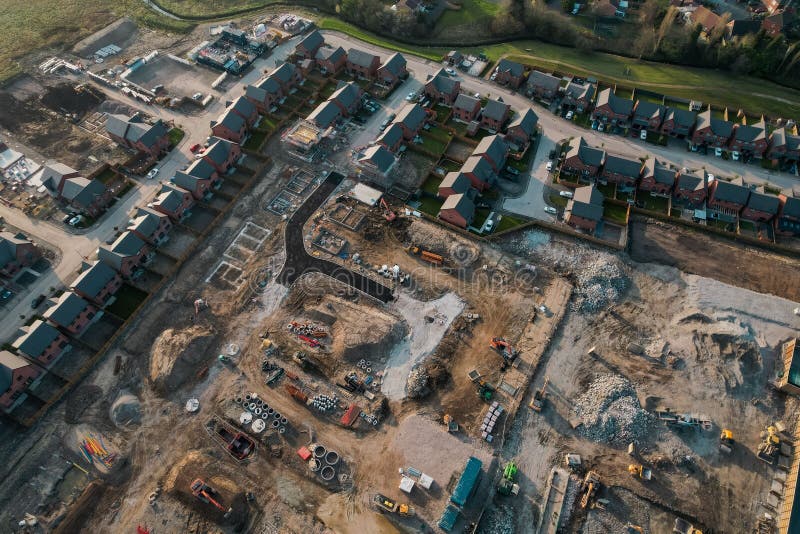 Aerial View of a New Housing Development Being Built in the UK Stock ...