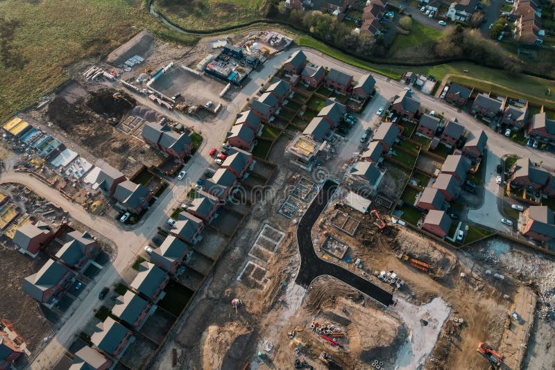 Aerial View of a New Housing Development Being Built in the UK Stock ...