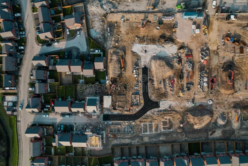 Aerial View of a New Housing Development Being Built in the UK Stock ...