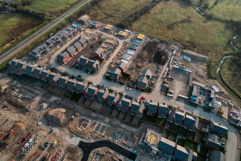 Aerial View of a New Housing Development Being Built in the UK Stock ...
