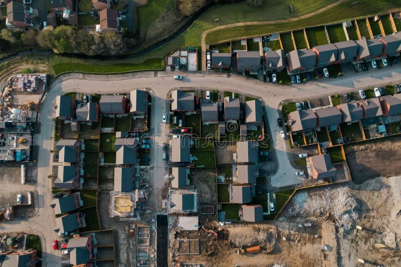 Aerial View of a New Housing Development Being Built in the UK Stock ...