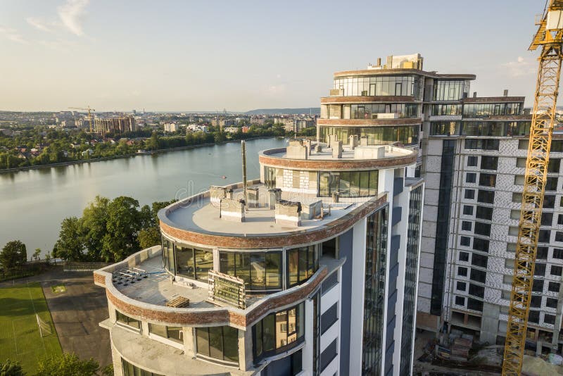 Aerial View of New Modern Skyscraper Building Under Construction Stock ...