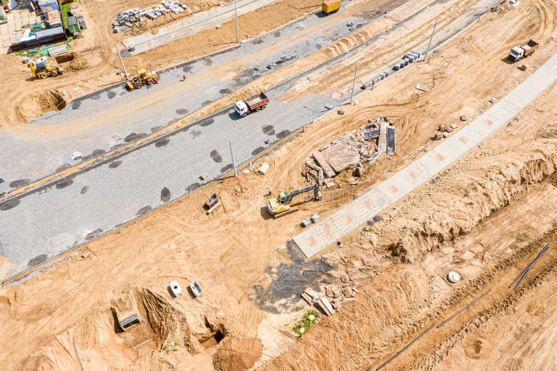 Aerial View on the New Road Construction Site Stock Image - Image of ...
