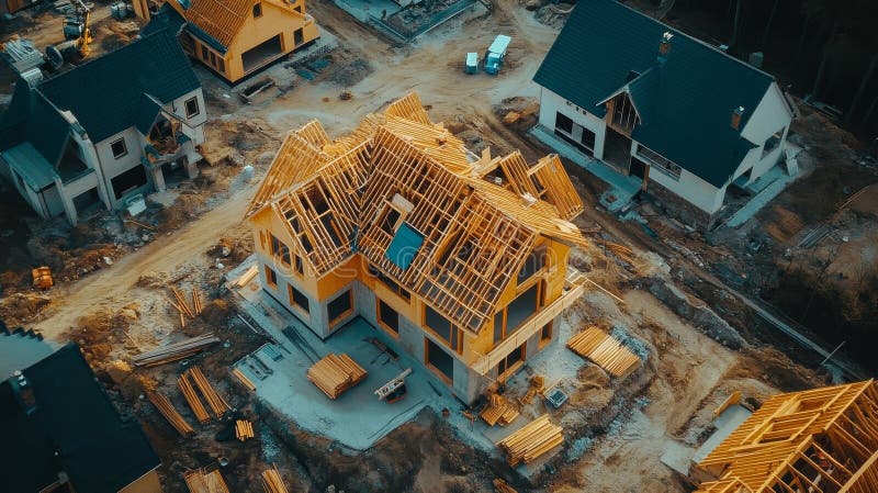 Aerial View of a New Suburban Housing Development Under Construction ...