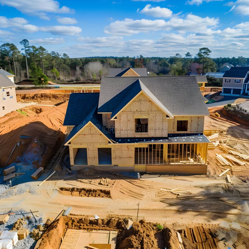 Aerial View of Newly Built House Under Construction in Suburb Stock ...