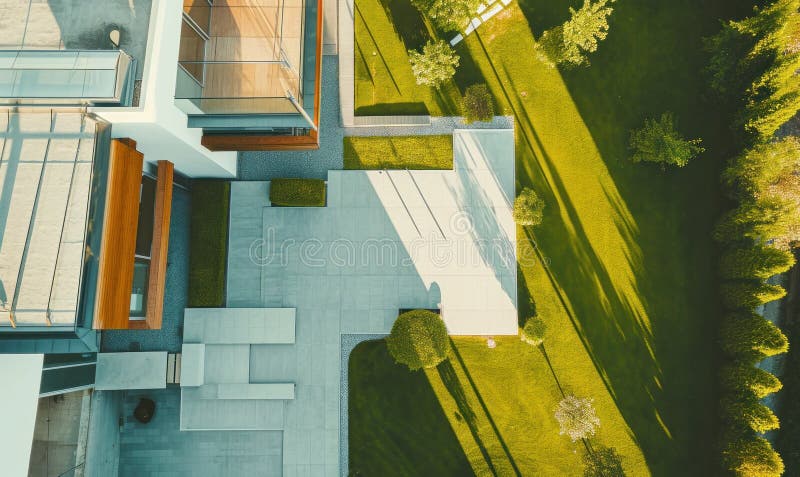 An Aerial View of a Nice Modern House Stock Photo - Image of garden ...