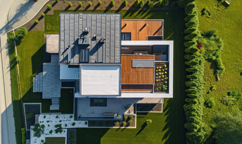An Aerial View of a Nice Modern House Stock Photo - Image of country ...