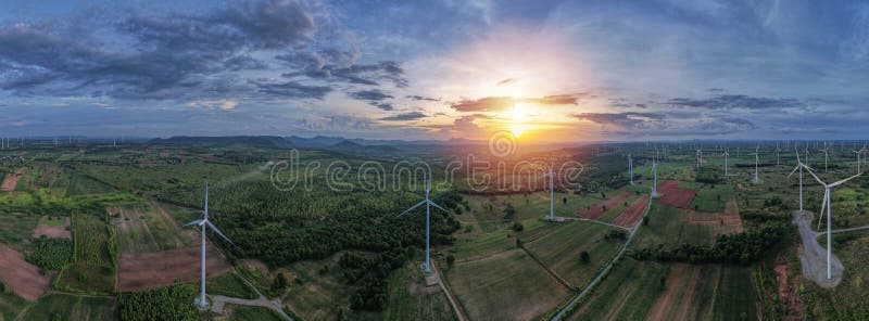 Aerial View of a Nice Windmill with Sunset, Agriculture Fields and ...