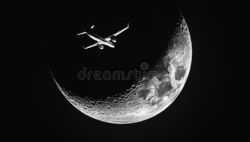 Aerial View of the Night Sky with a Crescent Moon in a Natural ...