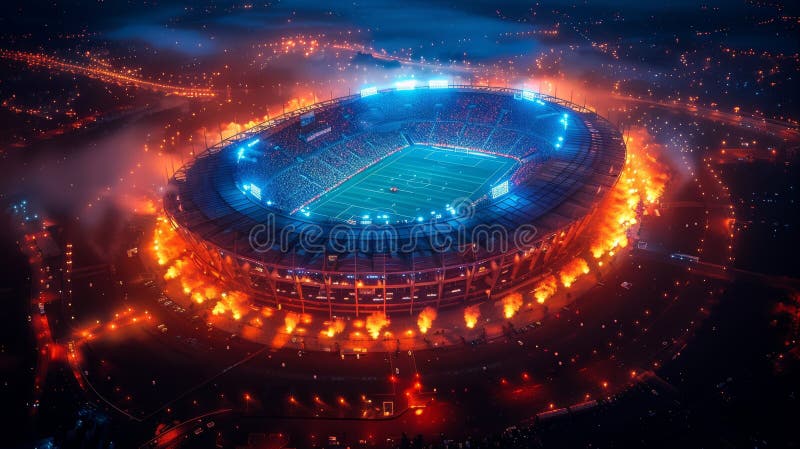 An Aerial View at Night of a Soccer Stadium Stock Image - Image of ...