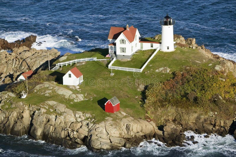 Aerial View of Nubble Lighthouse, Cape Neddick, Maine Stock Photo ...