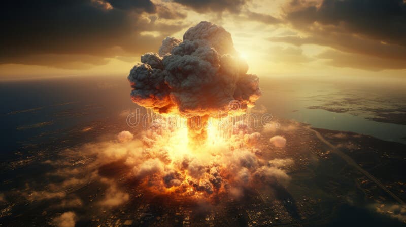 Aerial View of a Nuclear Explosion with Mushroom Cloud Hyper Realistic ...