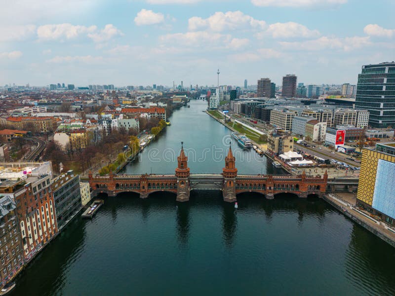 Aerial View of the Oberbaum Bridge in Berlin Treptow Stock Image ...