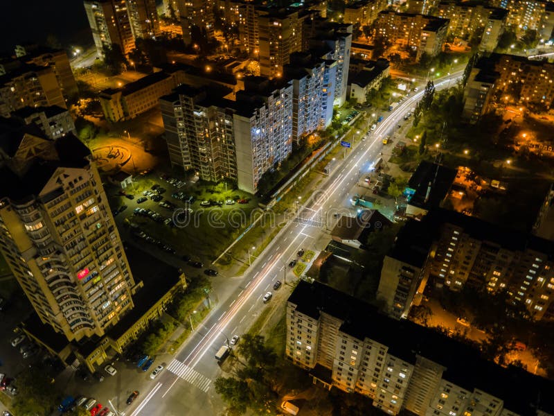 Aerial View of the Obolon District in Kiev at Night Stock Photo - Image ...