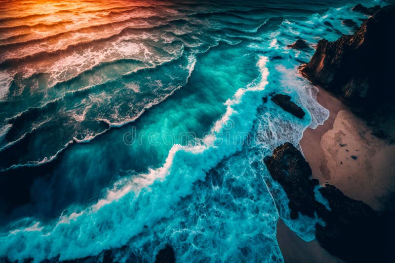 Aerial View of an Ocean Beach at Sunset, Generative AI Stock ...