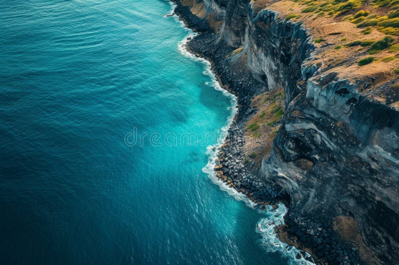 Aerial View of the Ocean and Cliffs, a Panoramic Aerial Capture of a ...
