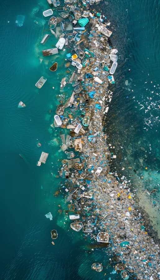 Aerial View of Ocean Plastic Waste Accumulation, Showcasing a Garbage ...