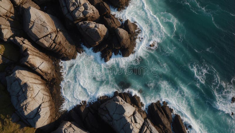 Aerial View of the Ocean and Rocks Stock Illustration - Illustration of ...