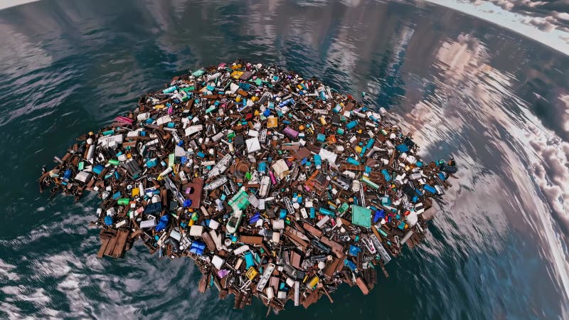 Aerial View of Ocean Vortex with Floating Plastic Waste in Circular ...