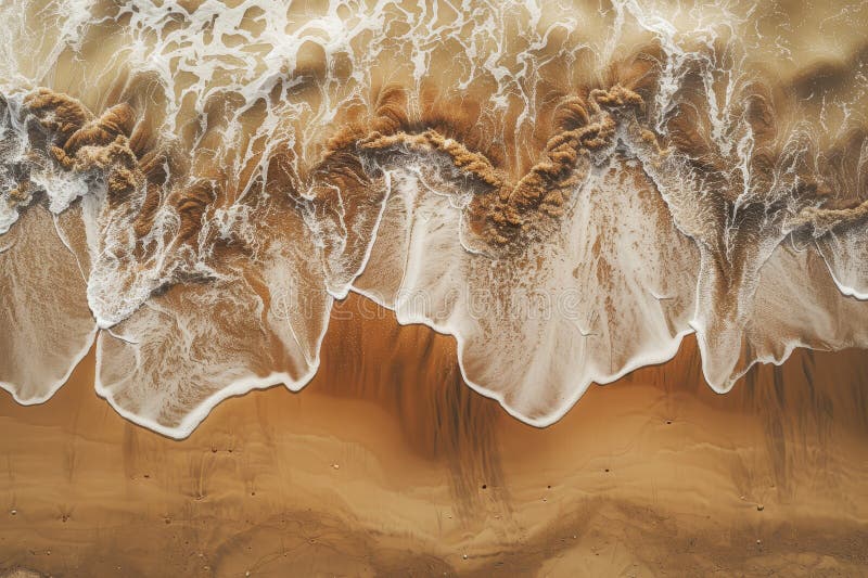 Aerial View of Ocean Waves Creating Patterns on Sandy Beach Stock ...